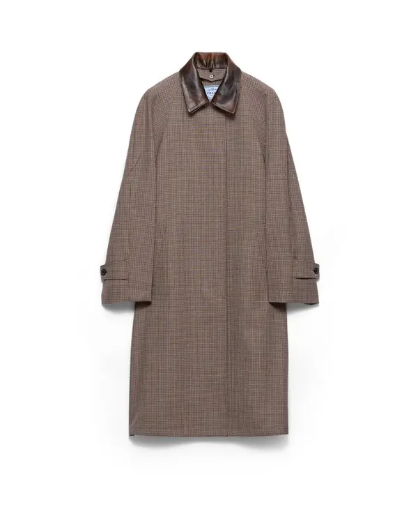 Prada Single-breasted Houndstooth Check Wool Coat - Brown