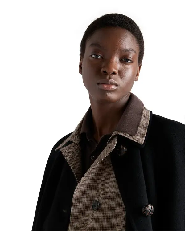 Prada Single-breasted Houndstooth Check Wool Coat