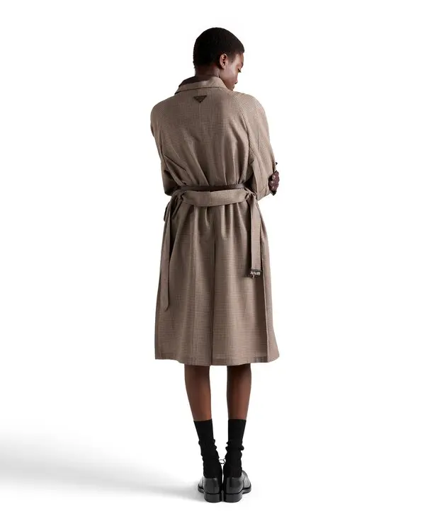 Prada Single-breasted Houndstooth Check Wool Coat