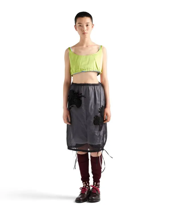 Prada Embroidered Organdy Midi-skirt