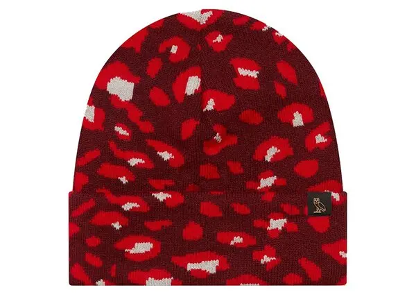 OVO Cheetah Print Beanie - Burgundy