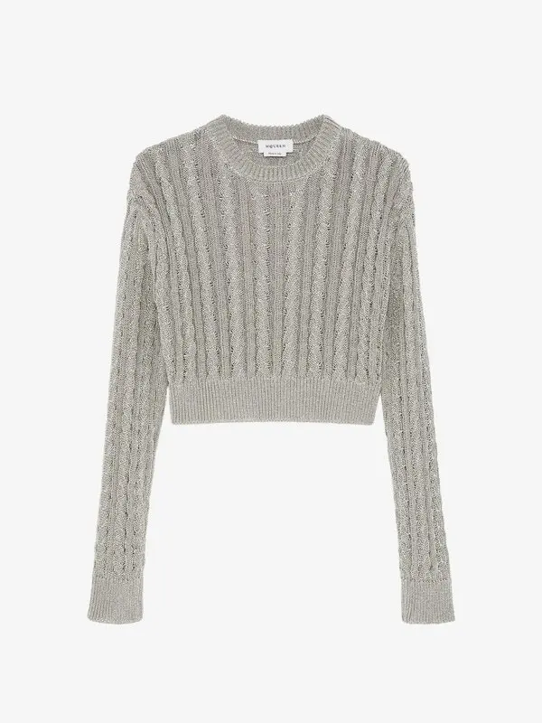 Alexander McQueen Metallic Cable Knit Jumper - Silver