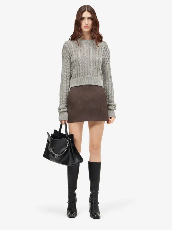 Alexander McQueen Metallic Cable Knit Jumper - Silver