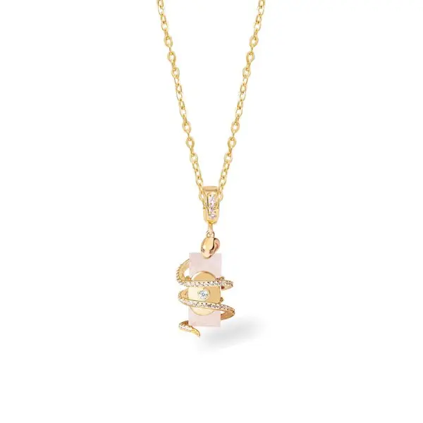 FREQNC ATELIER Gold / Pink Gold Snake Charm Necklace With Rose Quartz