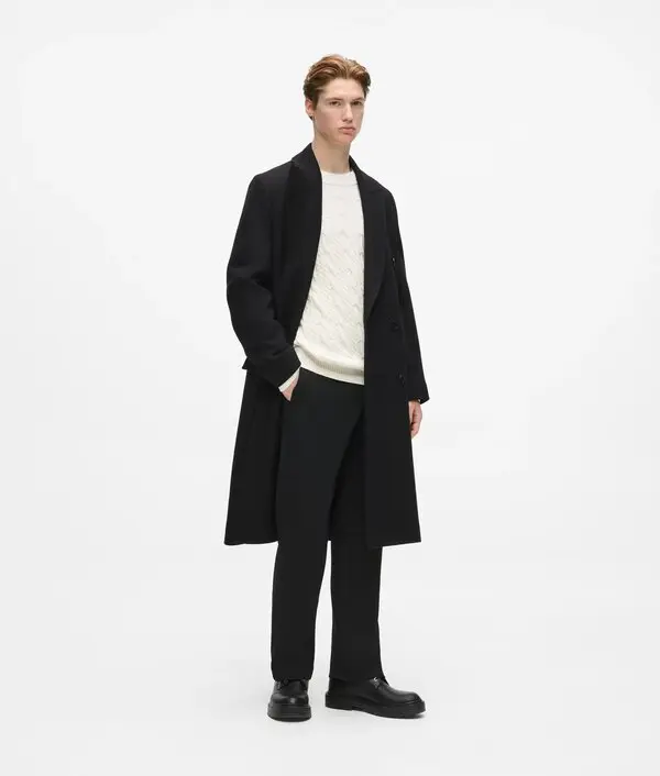 Karl Lagerfeld Double-breasted Long Wool-blend Coat - Black