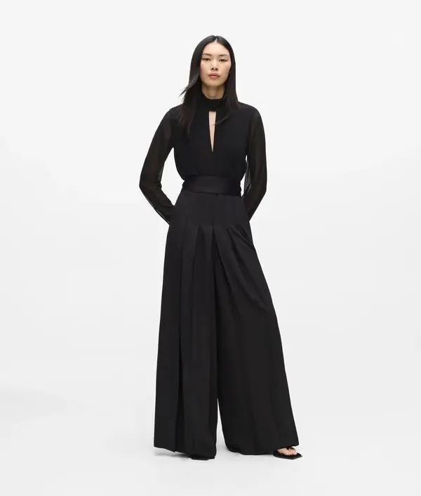Karl Lagerfeld Pleated Polyester Jumpsuit - Black