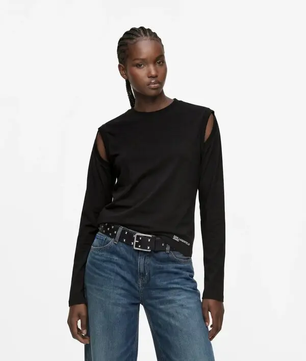 KL JEANS Jeans Cut-out Long Sleeve Top - Black