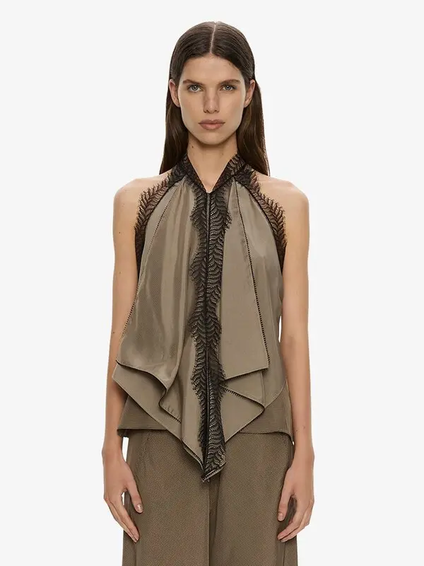 Christopher Esber Vera Split Lace Handkerchief Top - Light-umber