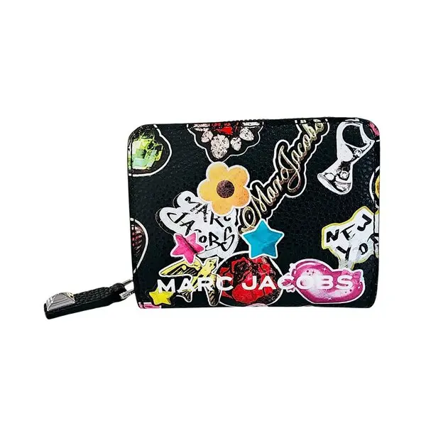 Marc Jacobs Sticker Print Bold Mini Compact Wallet /multicolor - Black