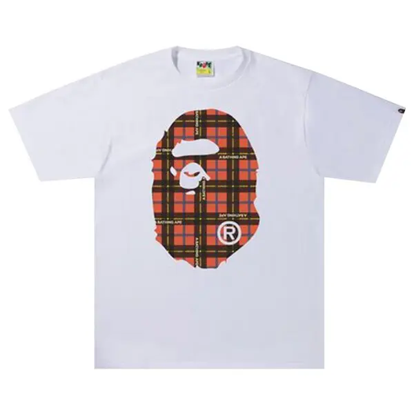 A BATHING APE Logo Check College Tee /red - White