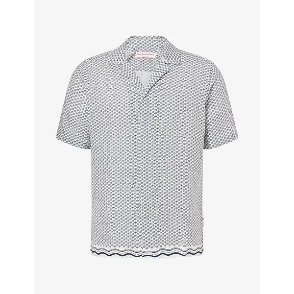 Orlebar Brown Maitan Ocra Printed Linen Shirt - White Sand/night Iris