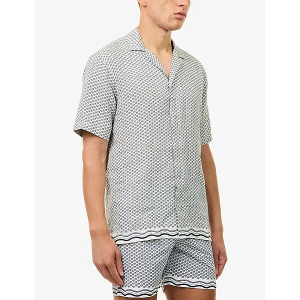 Orlebar Brown Maitan Ocra Printed Linen Shirt