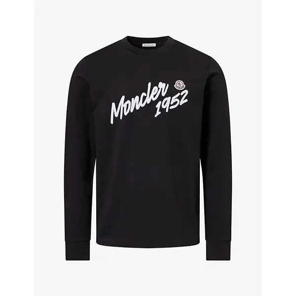 Moncler Scribble Logo-print Long-sleeve Cotton T-shirt Xxl - Black