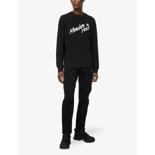 Moncler Scribble Logo-print Long-sleeve Cotton T-shirt - Black