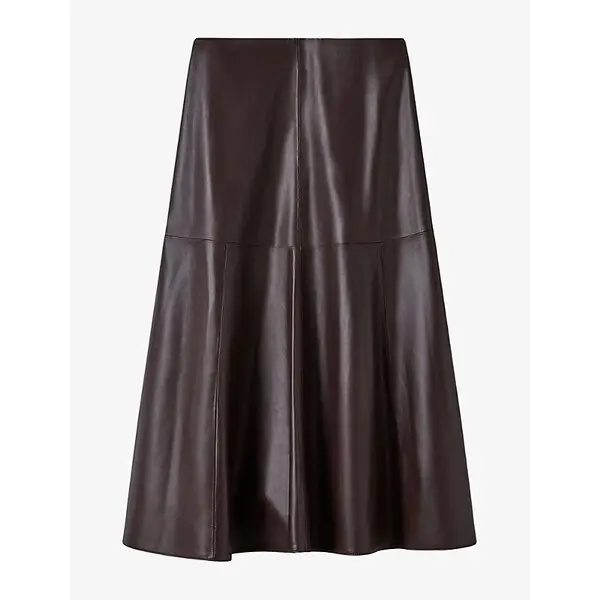Whistles Flared Leather Maxi Skirt - Brown
