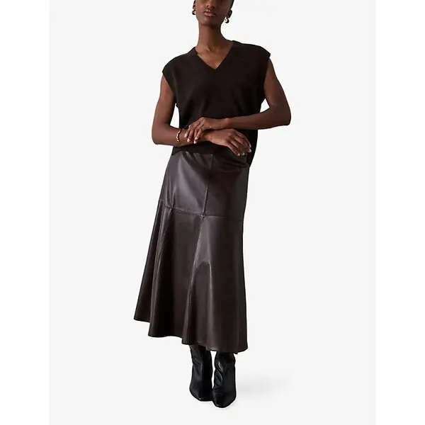 Whistles Flared Leather Maxi Skirt