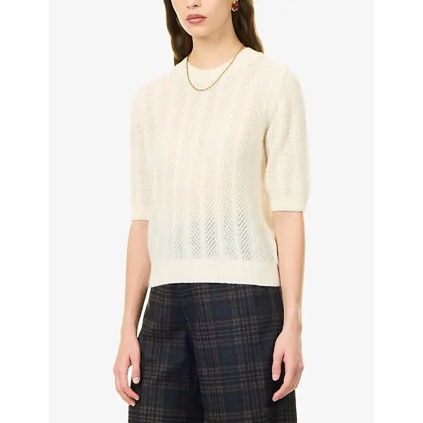 Veronica Beard Shana Pointelle-knit Alpaca-blend Top