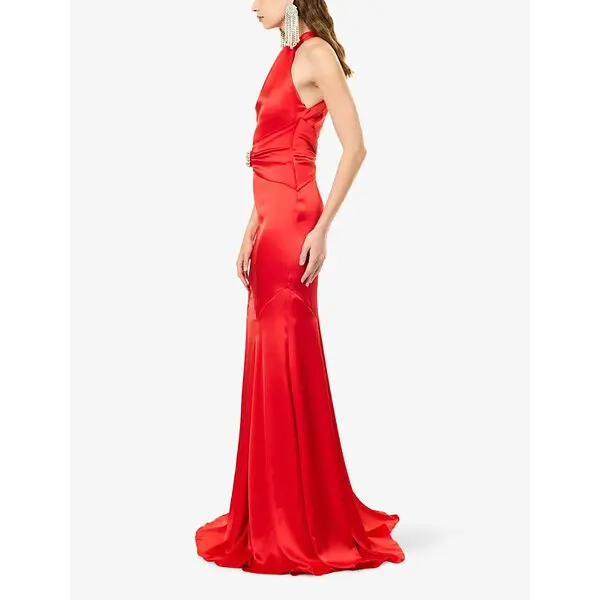 David Koma Crystal-embellished Halter-neck Satin Gown