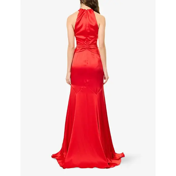 David Koma Crystal-embellished Halter-neck Satin Gown