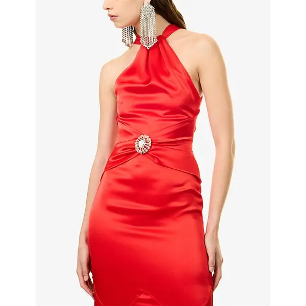 David Koma Crystal-embellished Halter-neck Satin Gown