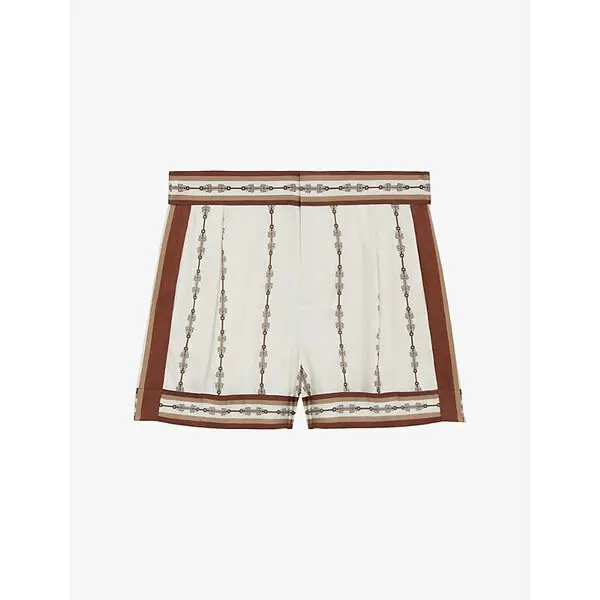 REISS Jayce Chain-print Satin Shorts - Ivory