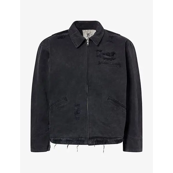 BASKETCASE Distressed Cotton Denim Jacket - Black