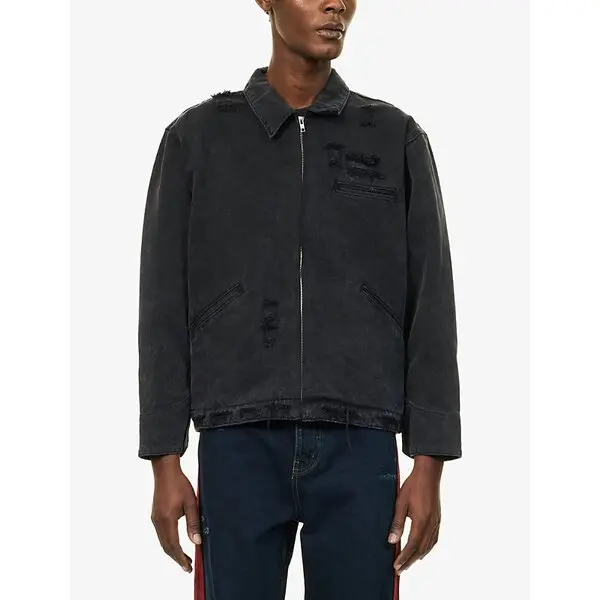 BASKETCASE Distressed Cotton Denim Jacket