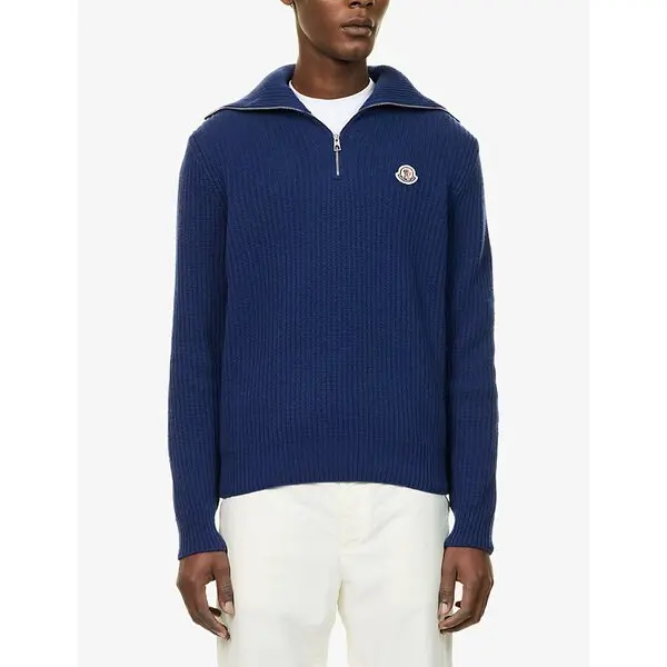 Moncler Logo-print Quarter-zip Ribbed Knit Jumper