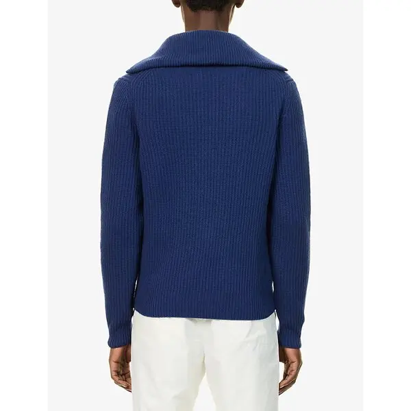 Moncler Logo-print Quarter-zip Ribbed Knit Jumper