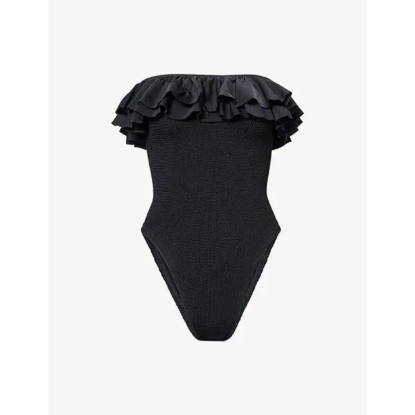 Hunza G Eloise Frill-trim Crinkled Swimsuit - Black