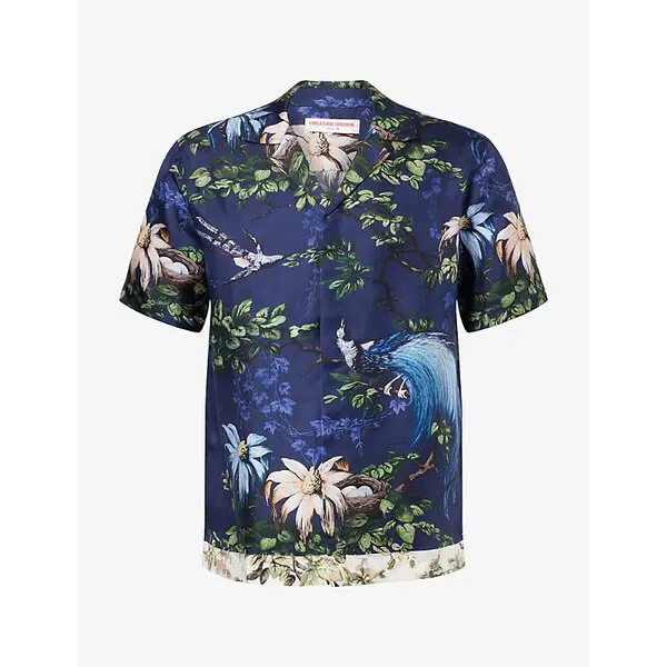 Orlebar Brown Maitan Printed Short-sleeve Silk Shirt Xxl - Night Iris