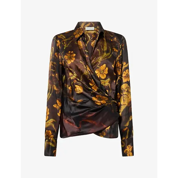 Dries Van Noten Printed Wrap-round Silk Shirt - Dessin C