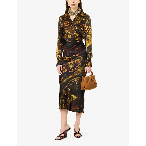 Dries Van Noten Printed Wrap-round Silk Shirt