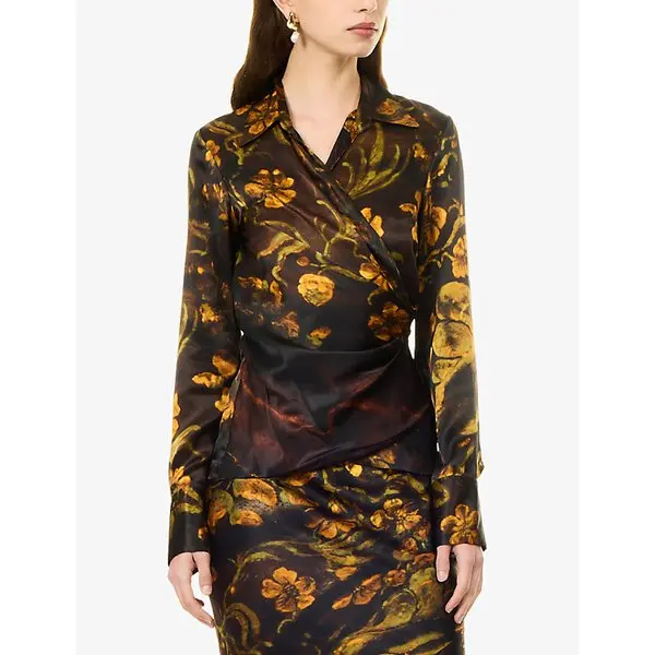 Dries Van Noten Printed Wrap-round Silk Shirt