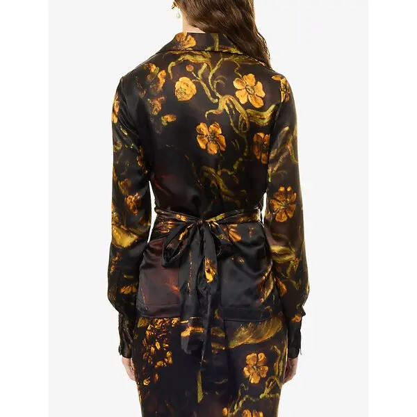 Dries Van Noten Printed Wrap-round Silk Shirt