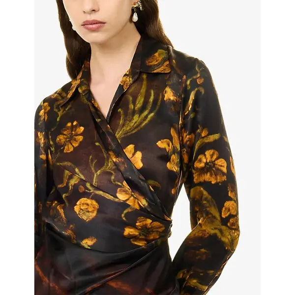 Dries Van Noten Printed Wrap-round Silk Shirt