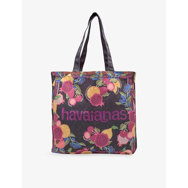 Havaianas Floral Branded Cotton-blend Beach Bag Xl - Black