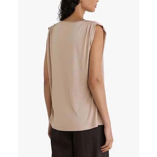 REISS V-neck Sleeveless Silk-blend Top - Taupe Neutral