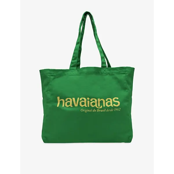 Havaianas Branded Cotton-blend Beach Bag Xl - Green