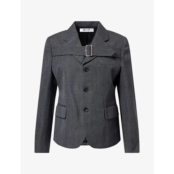 Comme Des Garçons Buckle Notch-lapel Wool Blazer - Medium Grey