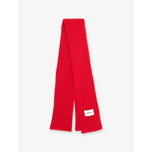 CLOIMH Branded-patch Ribbed Wool Scarf - Red