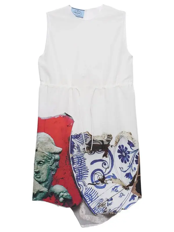 Prada Printed Compact Canvas Dress - White