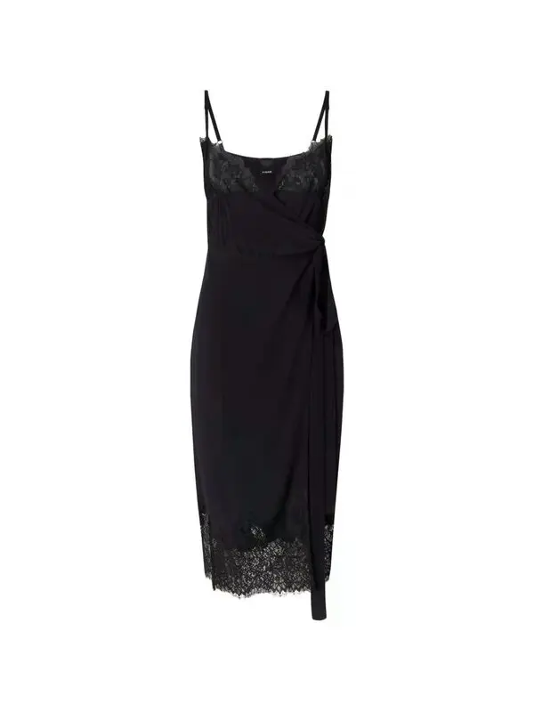 Pinko Lace Trim Wrap Midi Dress - Black