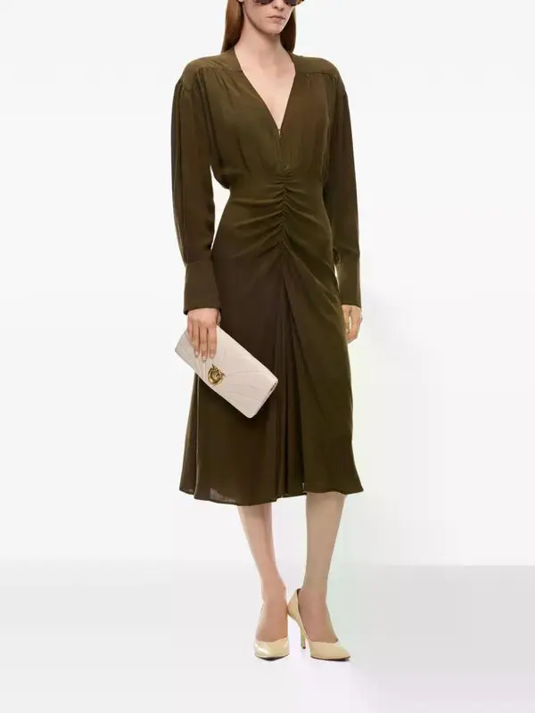 Pinko Ruched V-neck Midi Dress - Green