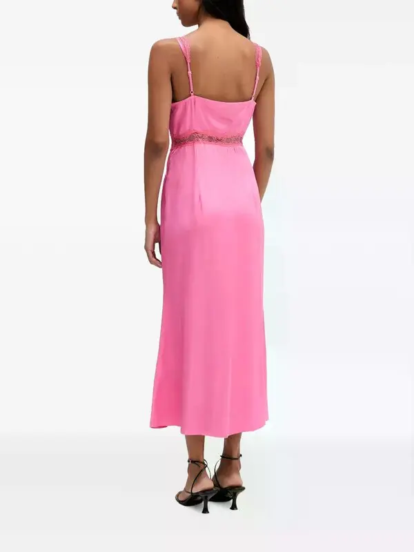 NEVER FULLY DRESSED Lace Trim V-neck Midi Dress - Pink