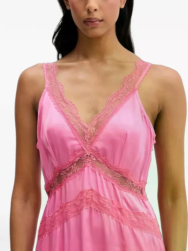 NEVER FULLY DRESSED Lace Trim V-neck Midi Dress