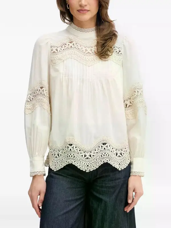 OUI Lace-detail Blouse - Neutrals
