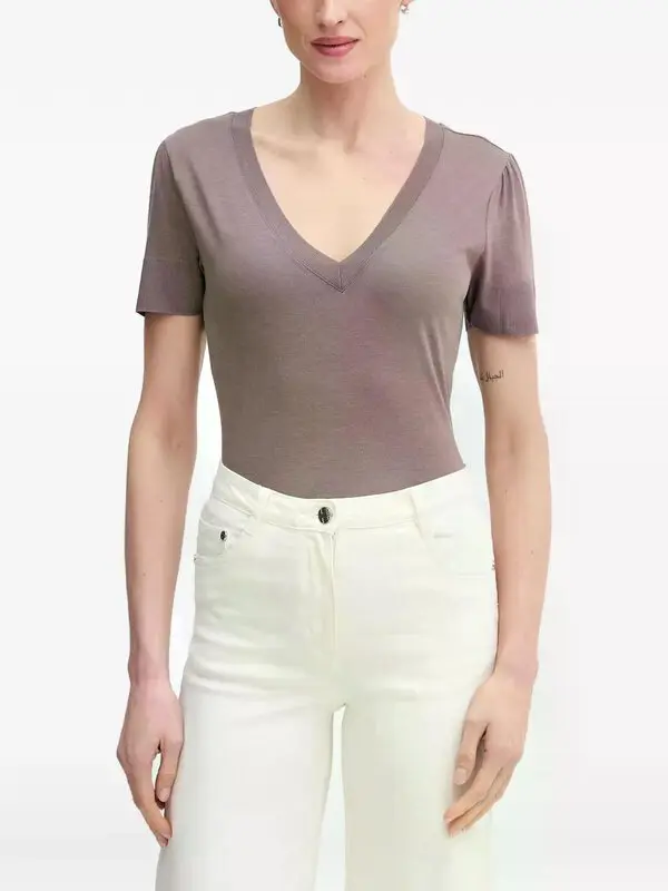 MOS MOSH Mmsink V-neck Short-sleeve T-shirt - Brown