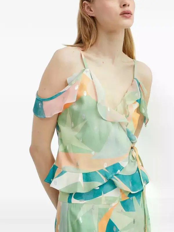 NEVER FULLY DRESSED Ruffled Printed Top - Green