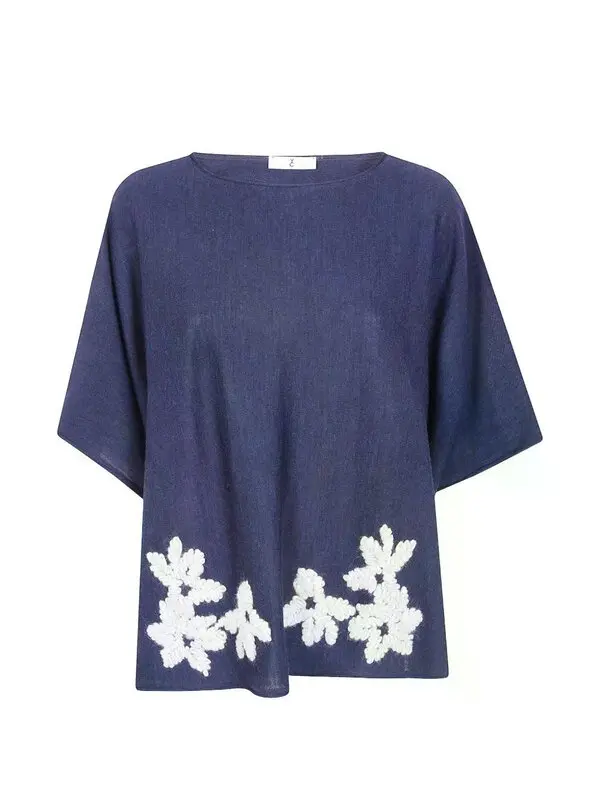 WHYCI Floral Embroidered Wool Shirt - Blue